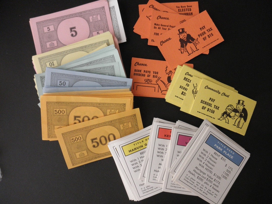 70s Vintage Monopoly Game Parts -money, Cards, Property Deeds - Etsy