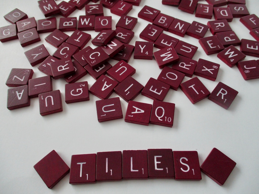 95 Maroon Red Scrabble Tiles - Game, Wood, Alphabet, Words, Assemblage ...