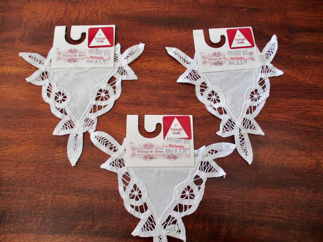 3 New Old Stock 7" Battenburg Lace Doilies -linen, Cotton, Triangle ...