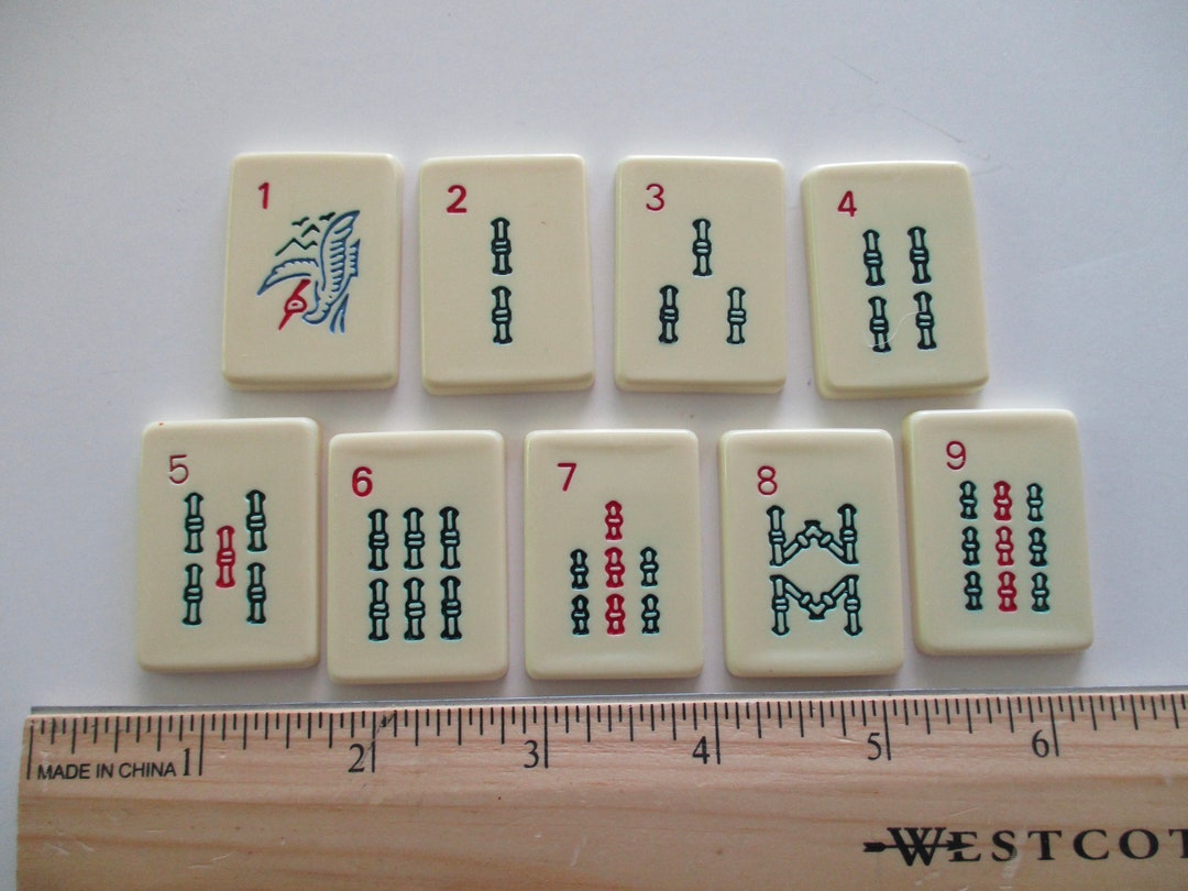 9 Thin Vintage Mah Jongg Tiles - Bam Tiles 1-9, Chinese, Ancient Game ...