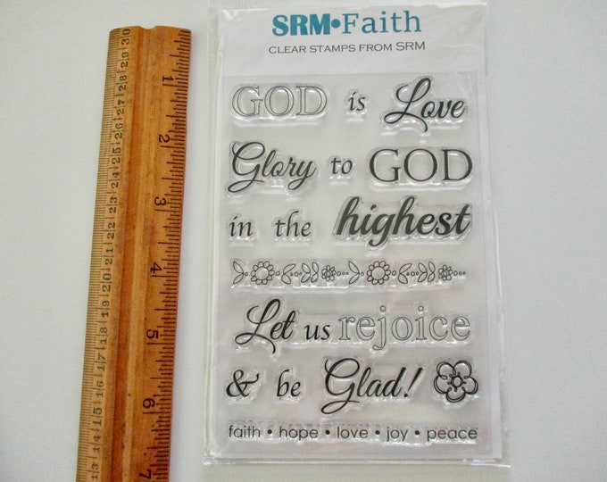SRM Faith Clear Cling Stamp Set - God is Love, Let Us Rejoice, Flower ...