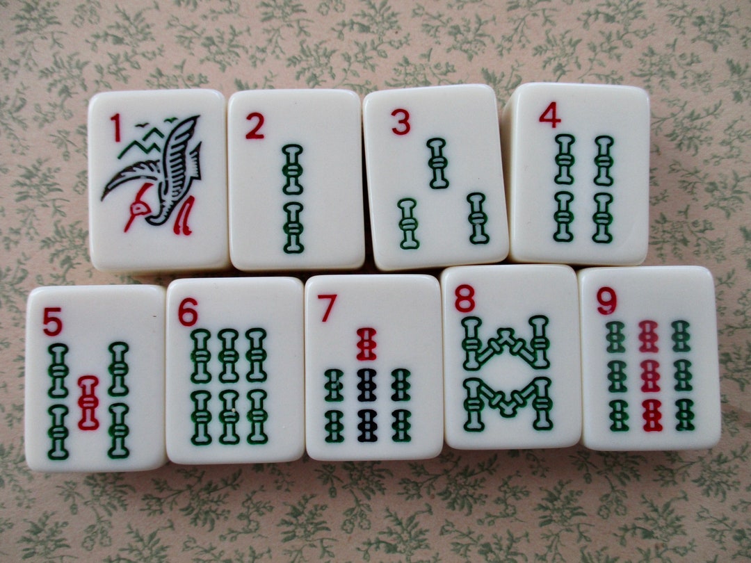 9 Vintage Mah Jongg Tiles - Bam Tiles 1-9, Chinese, Ancient Game, Asian ...