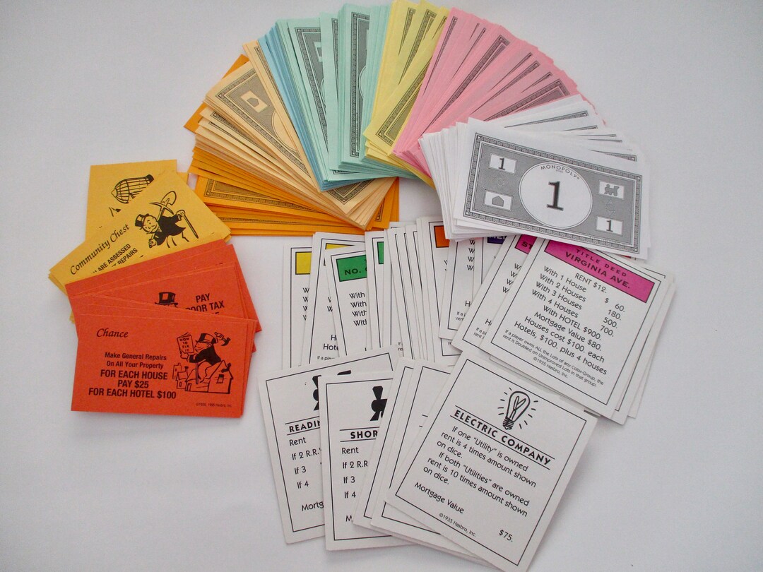90s Vintage Monopoly Game Parts -money, Cards, Property Deeds ...