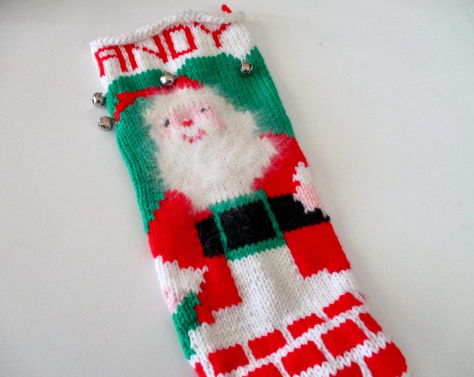 Vintage Hand Knitted CHRISTMAS STOCKING - Smiling Santa Face, Mohair ...