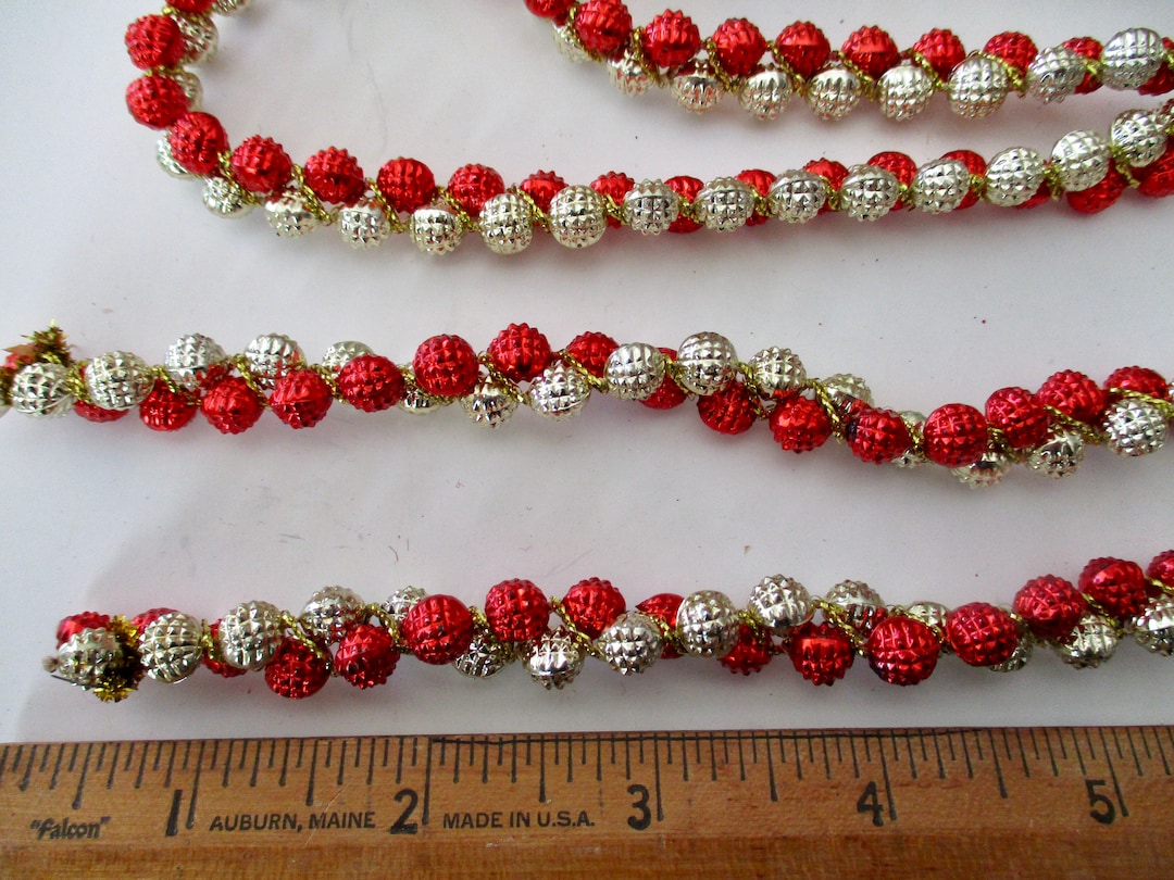 9 Ft Plastic Bead Garland Red and Gold, Vintage, Shiny, Glittery, Bling ...