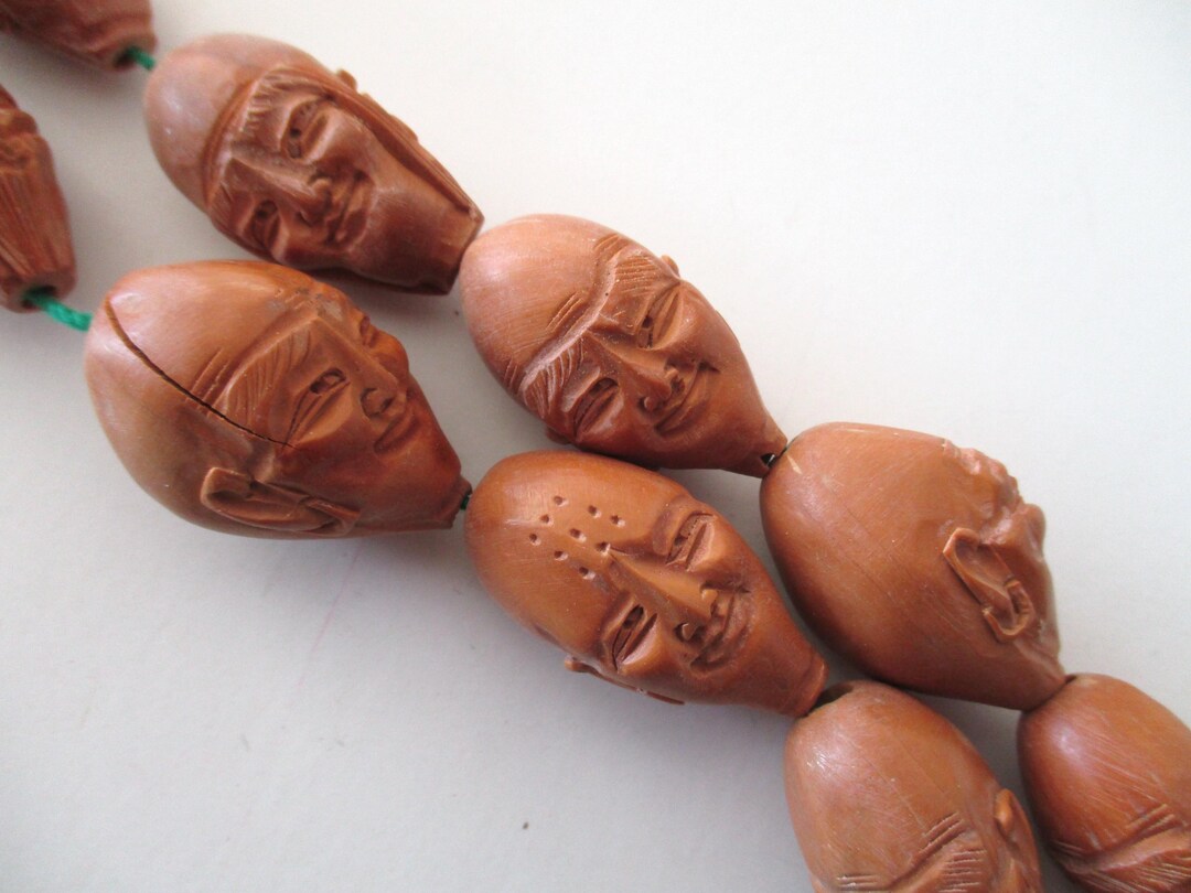 20 Hand Carved Chinese Hediao Olive Nut Lohan Buddha Beads - Strand ...