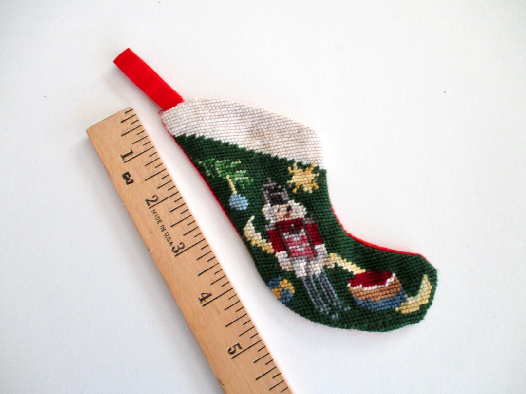 Mini Needlepoint Christmas STOCKING Ornament With Nutcracker, Mini ...