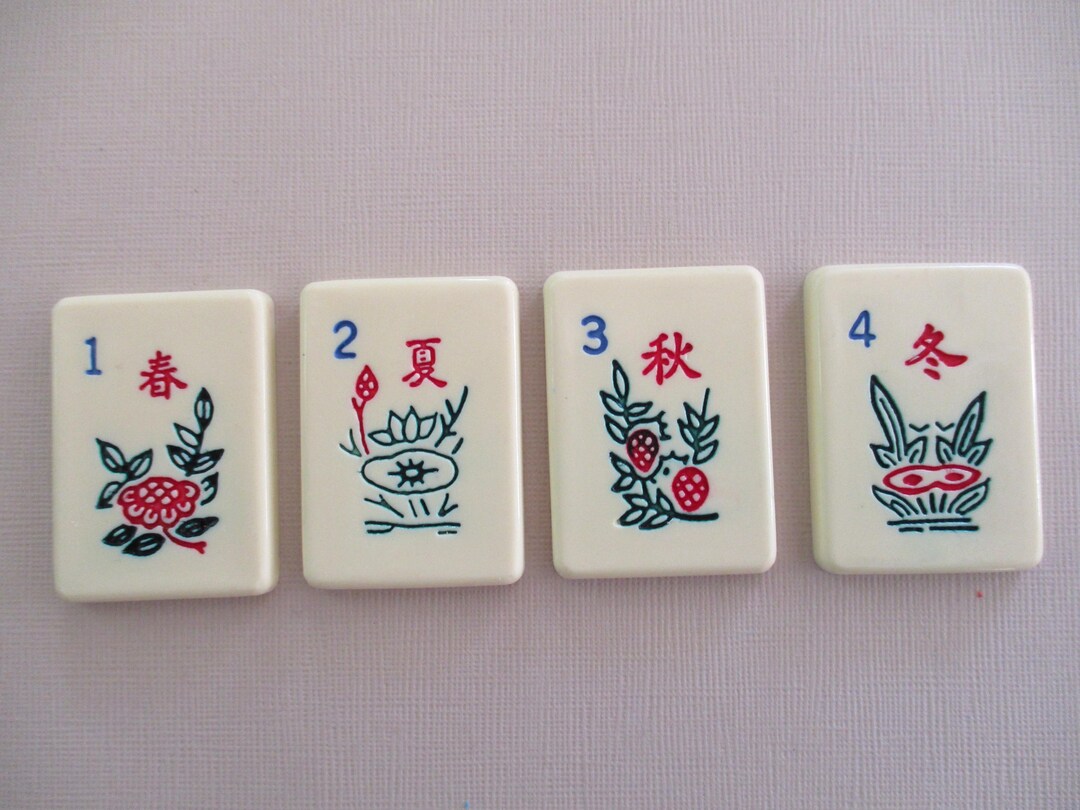 4 Thin Vintage Mah Jongg Tiles - Flowers, Seasons, Chinese, Ancient ...