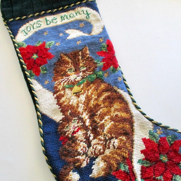 Christmas Cat Stocking Vintage Needlepoint - Etsy