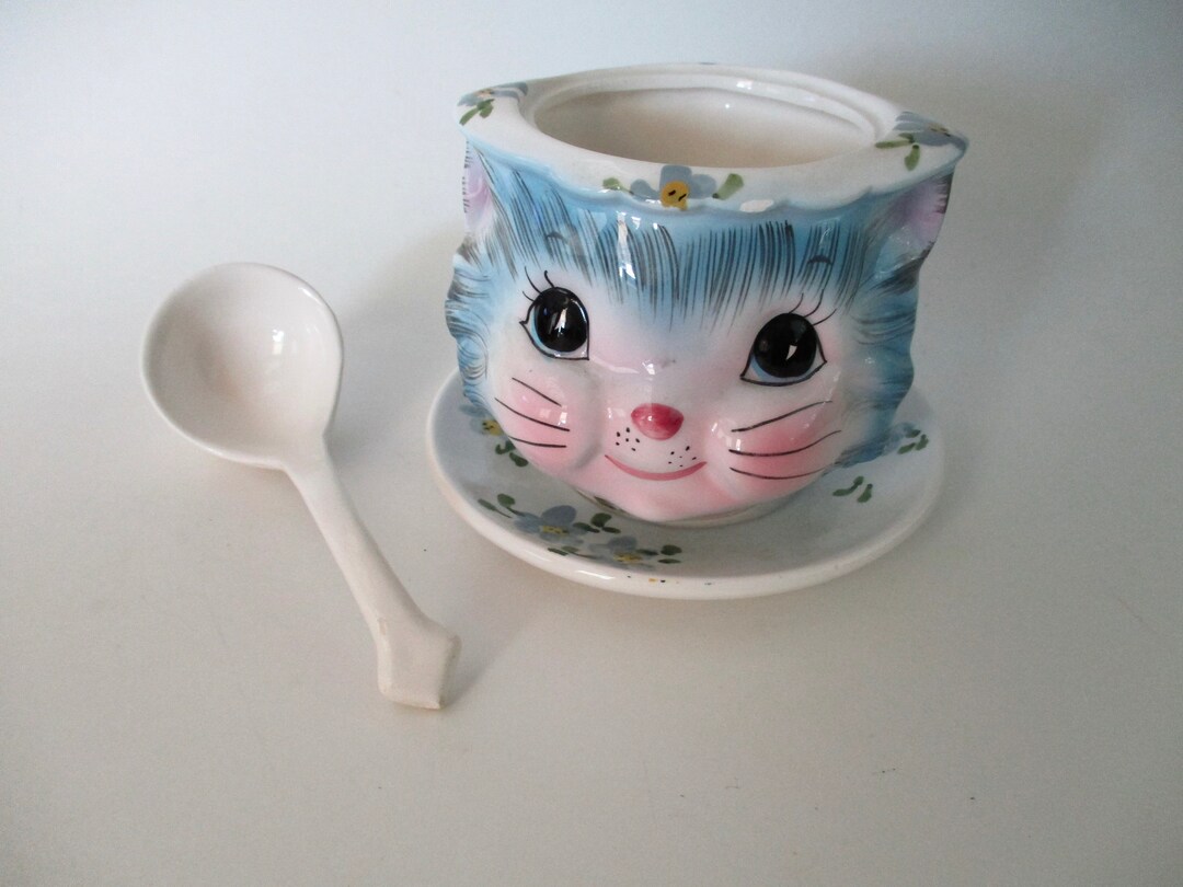 Lefton Miss Priss Kitty Cat Sugar Bowl or Jam Jar With Spoon 1515 - Etsy
