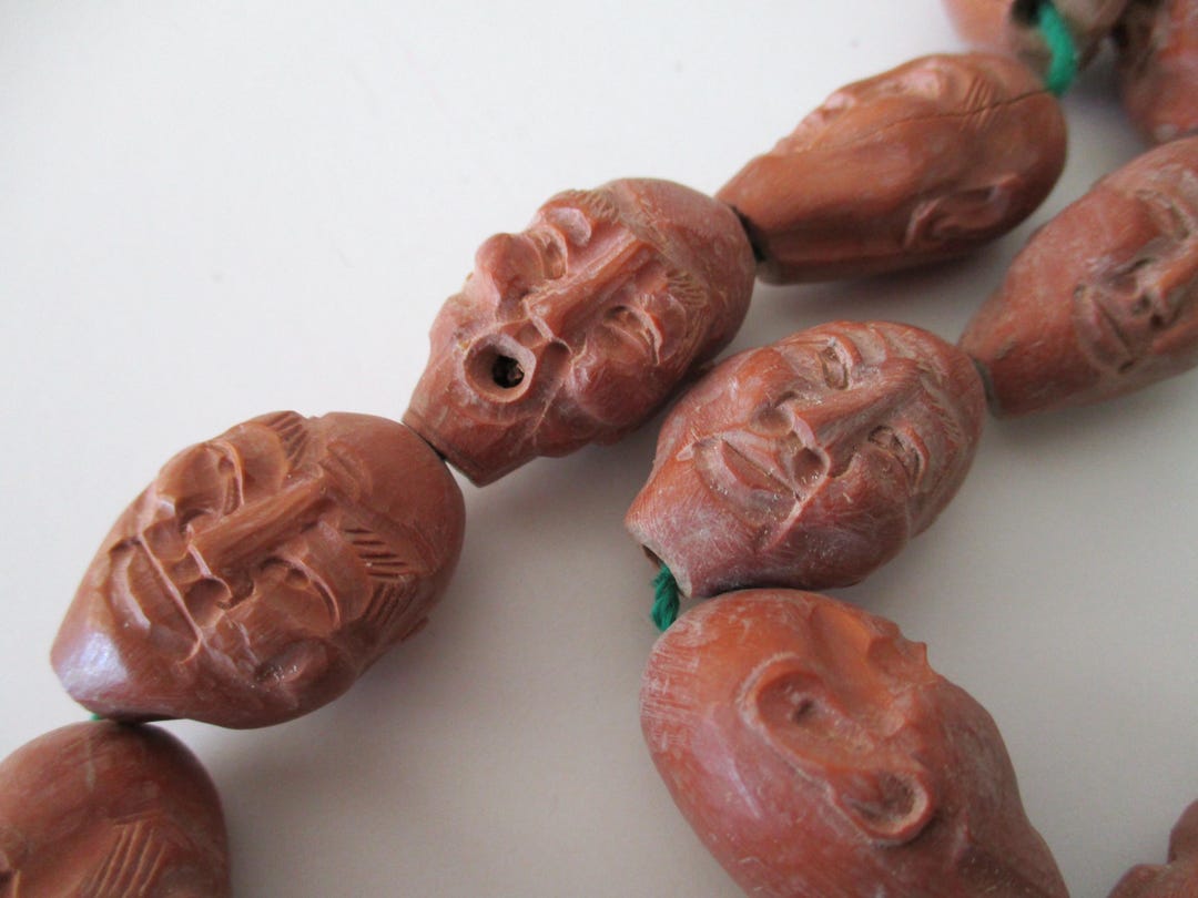19 Hand Carved Chinese Hediao Olive Nut Lohan Buddha Beads - Strand ...