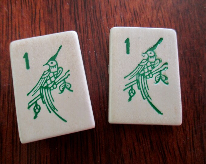 2 Vintage Mah Jongg Tiles 60s Chinese, Ancient Game, Asian, Green Bird ...