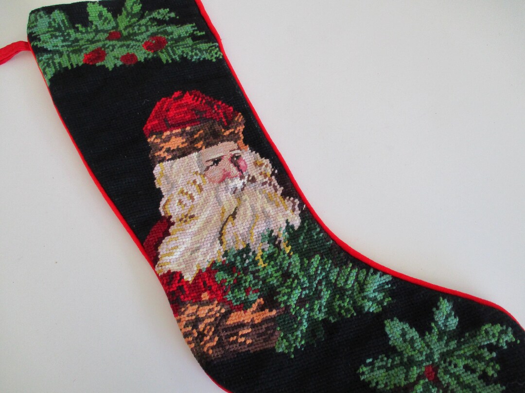 Needlepoint CHRISTMAS STOCKING With Santa Face - Father Christmas ...