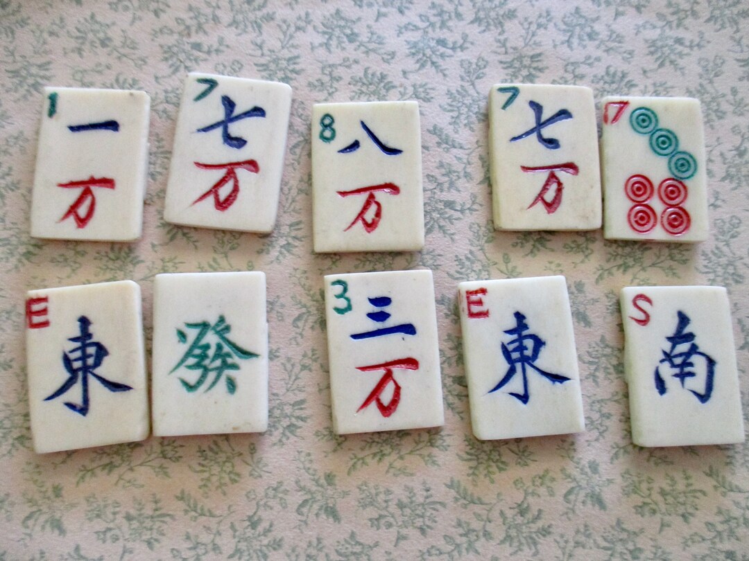 10 Antique Mah Jongg Bone Tiles - No Bamboo Backs, Chinese, Ancient ...
