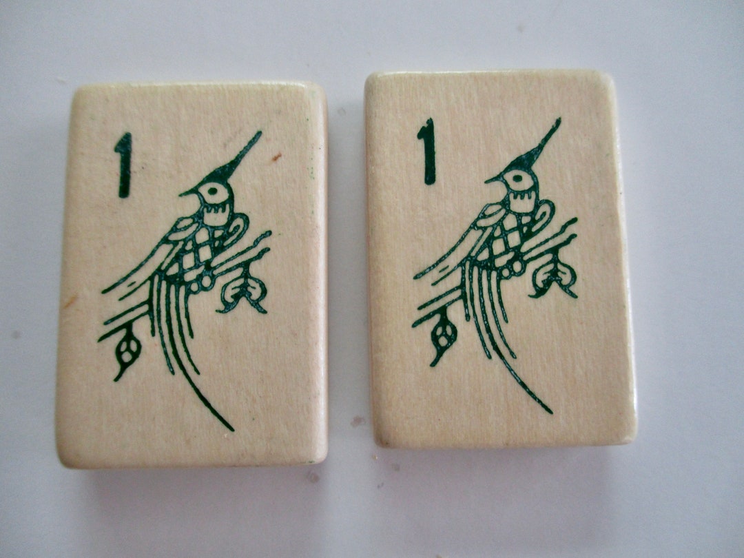 2 Vintage Mah Jongg Tiles - 60s Chinese, Ancient Game, Asian, Green ...
