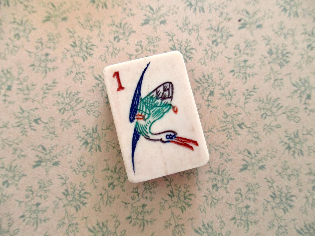 One Antique Carved Mah Jongg Bone and Bamboo Tile - 1920s, Chinese ...