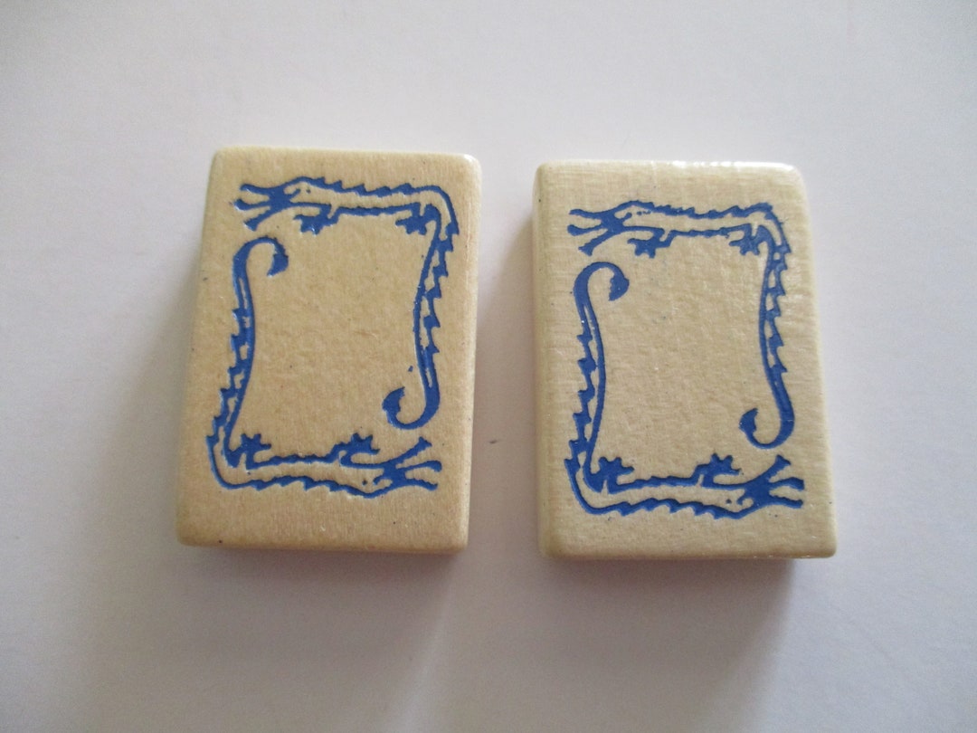 2 Vintage Mah Jongg Tiles 60s Chinese, Ancient Game, Asian, Dot Dragons ...