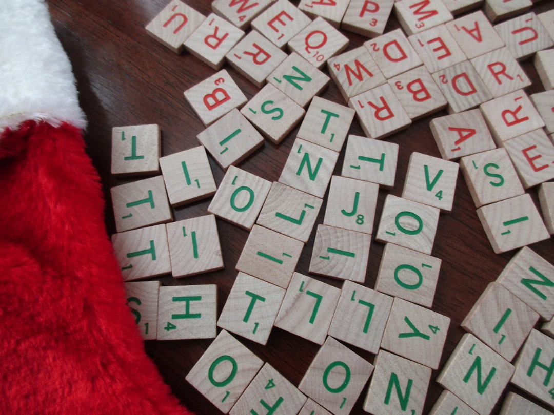 Rare 100 Christmas Red and Green Wooden Scrabble Tiles From One Game ...