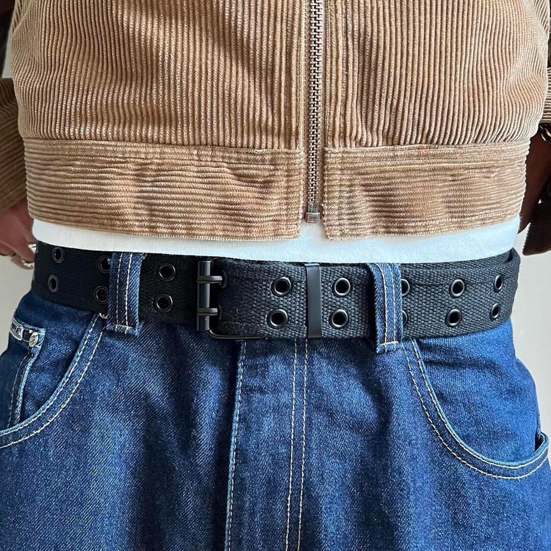 Black Canvas Double Eyelet Belt – Adjustable Punk Rock Y2K Grunge ...