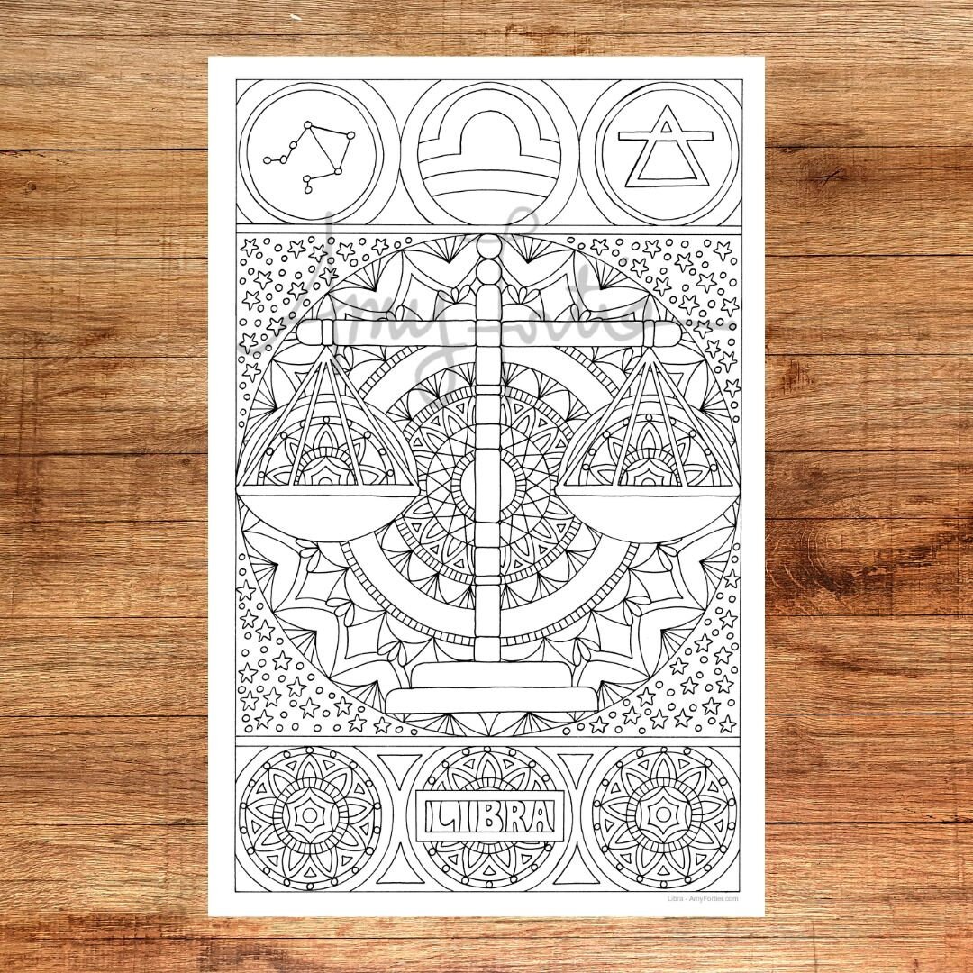 Libra Coloring Poster Hand Drawn Design, 11 X 17 Inch, 80 Card Stock - Etsy