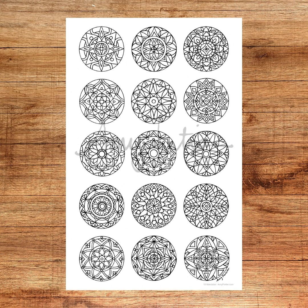 15 Mandalas Coloring Poster - Hand Drawn Design, 11 X 17 Inch, 80# Card ...