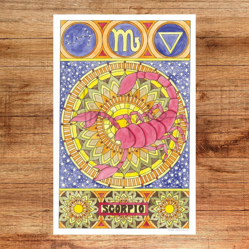Scorpio Coloring Poster - Hand Drawn Design, 11 X 17 Inch, 80# Card ...