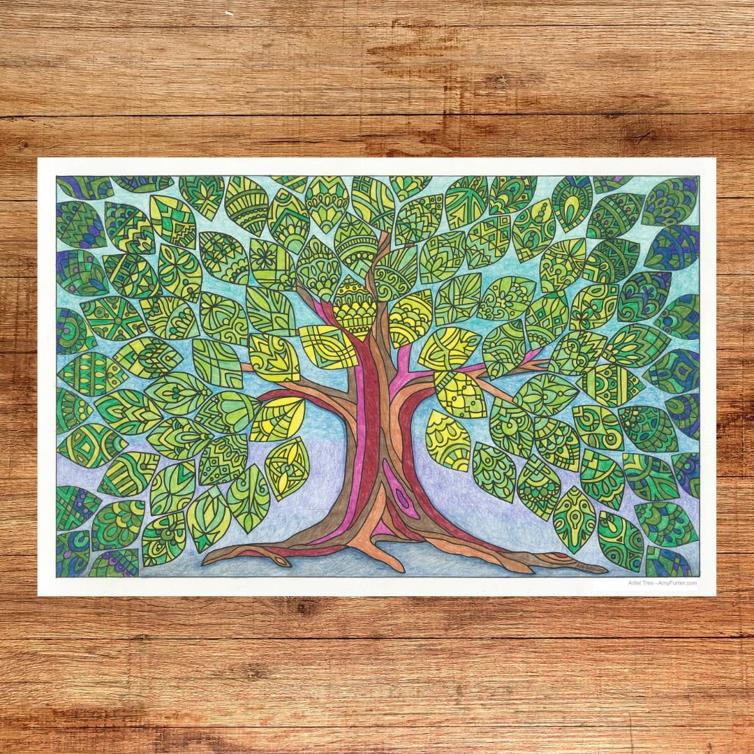 Artist Tree Coloring Poster - Hand Drawn Design, 11 X 17 Inch, 80# Card ...