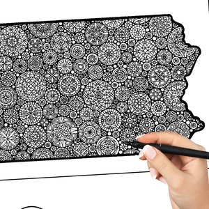 Pennsylvania Coloring Poster - Hand Drawn Mandala Design, 11 X 17 Inch ...