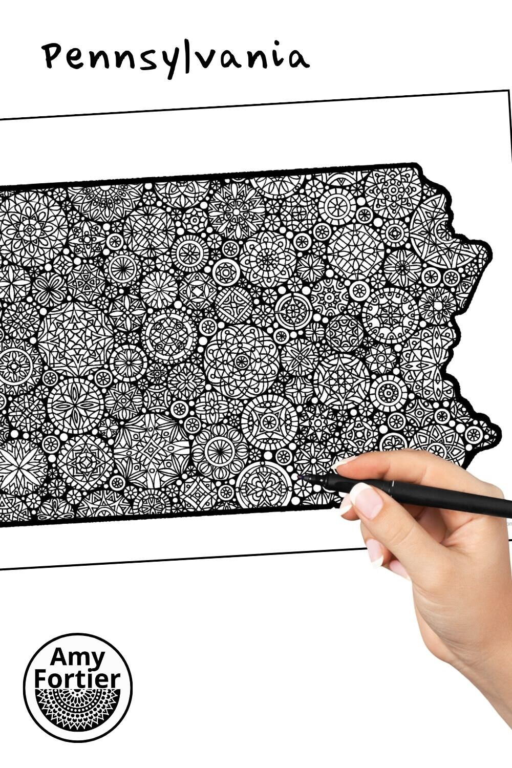 Pennsylvania Coloring Poster - Hand Drawn Mandala Design, 11 X 17 Inch ...