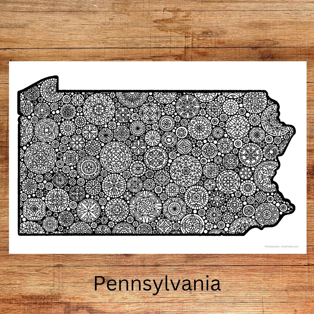 Pennsylvania Coloring Poster - Hand Drawn Mandala Design, 11 X 17 Inch ...
