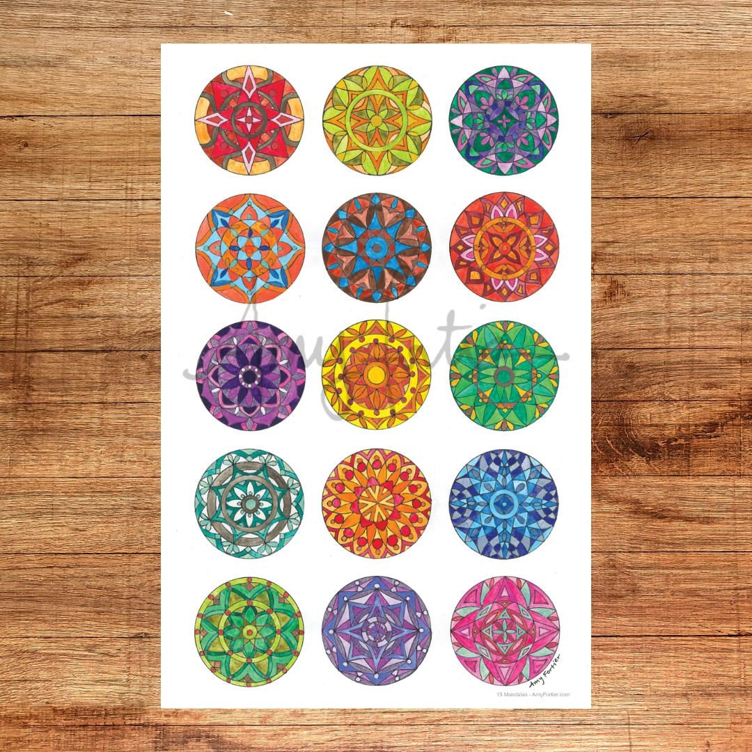 15 Mandalas Coloring Poster - Hand Drawn Design, 11 X 17 Inch, 80# Card ...