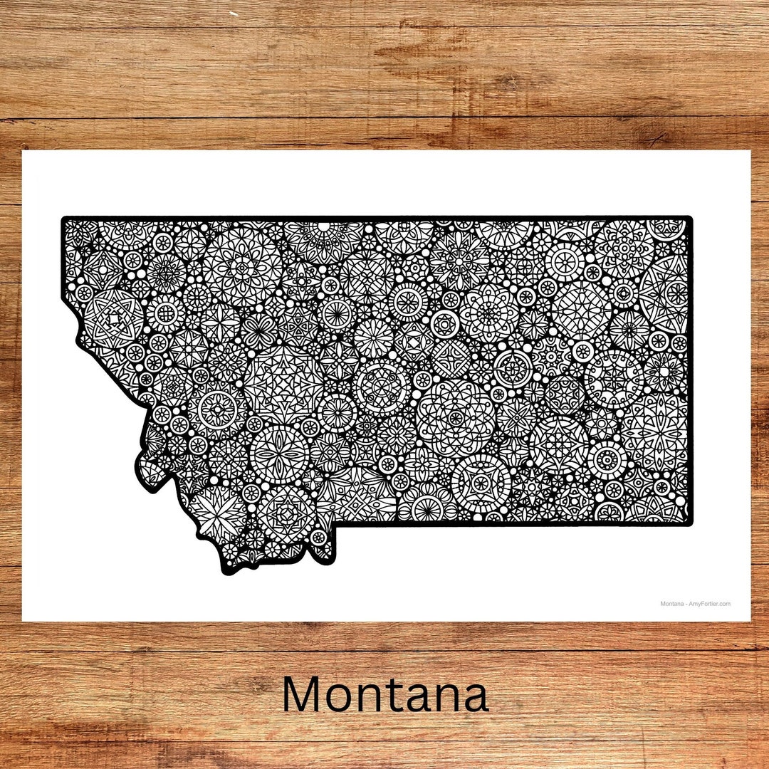 Montana Coloring Poster - Hand Drawn Mandala Design, 11 X 17 Inch, 80 ...