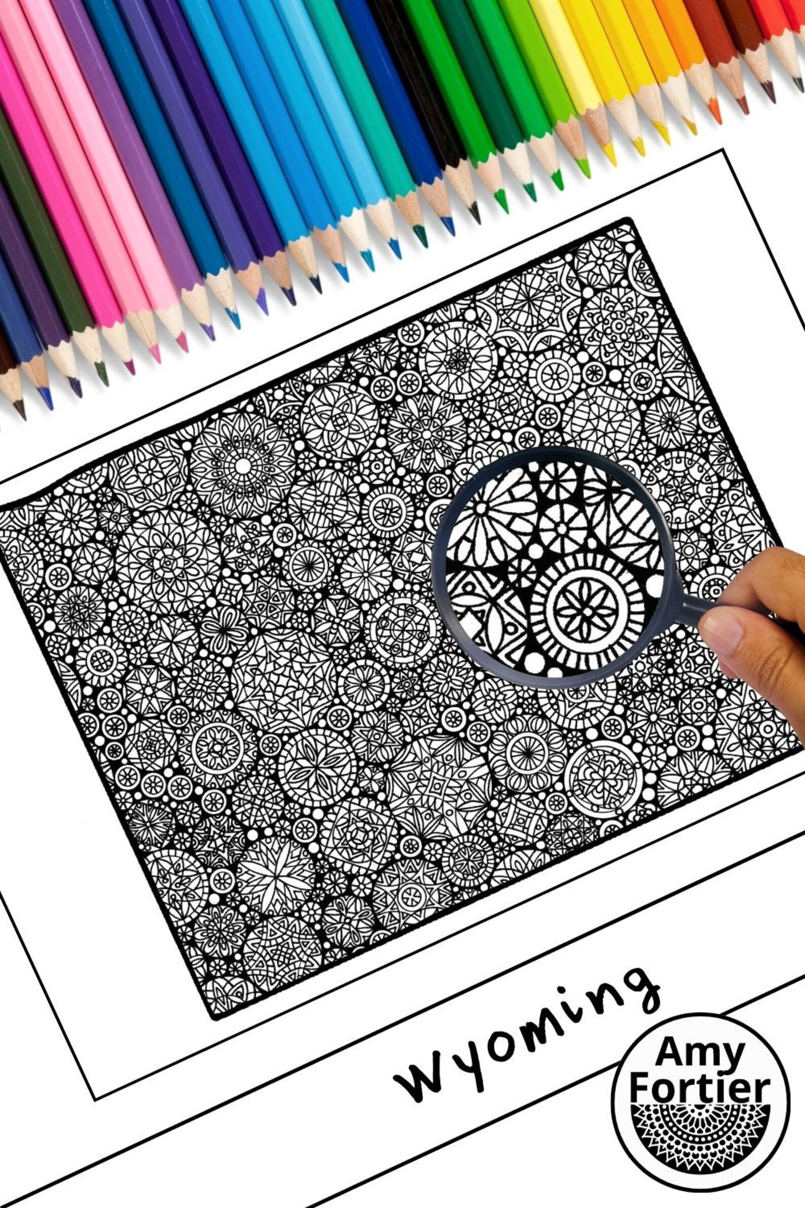 Wyoming Coloring Poster - Hand Drawn Mandala Design, 11 X 17 Inch, 80 ...