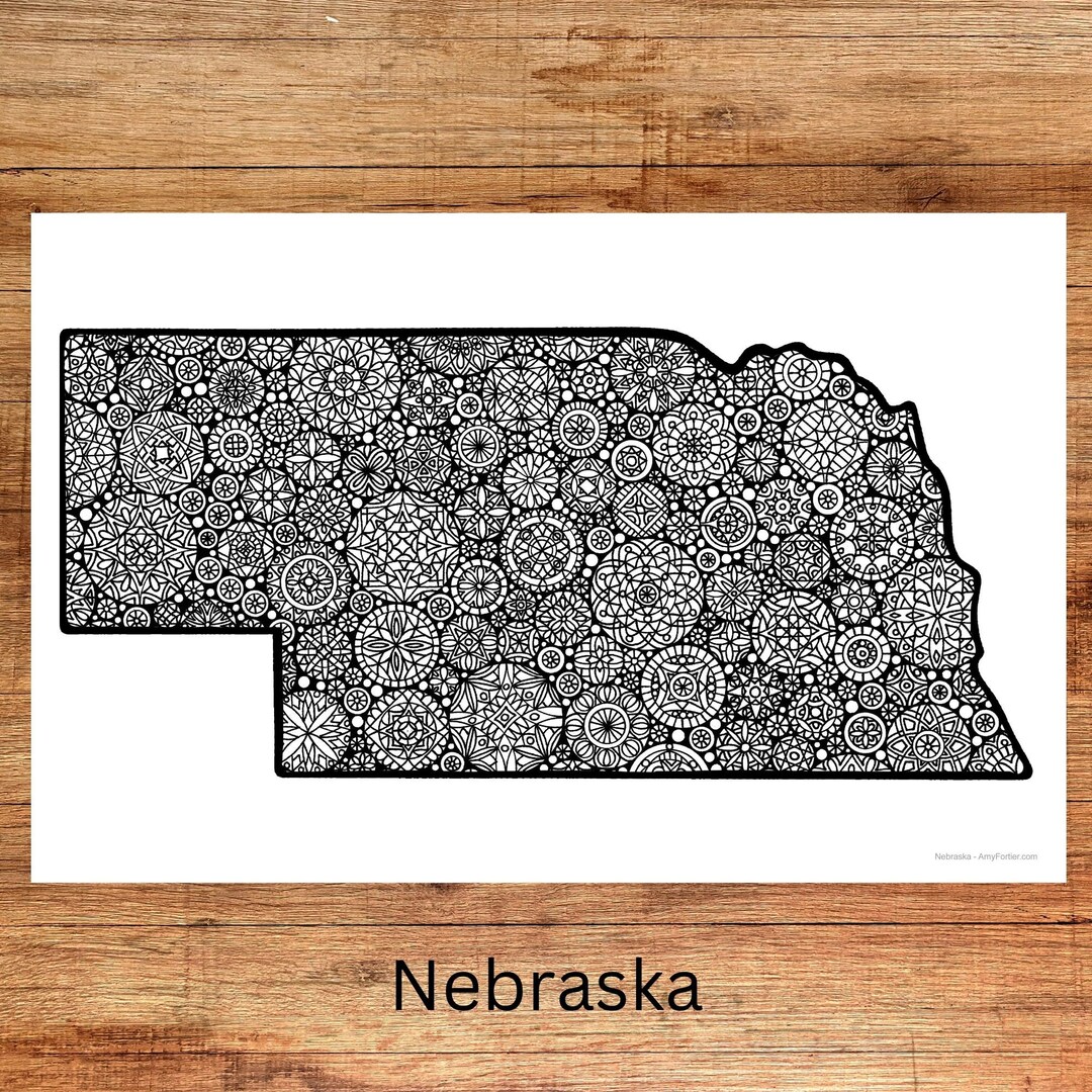 Nebraska Coloring Poster - Hand Drawn Mandala Design, 11 X 17 Inch, 80 ...