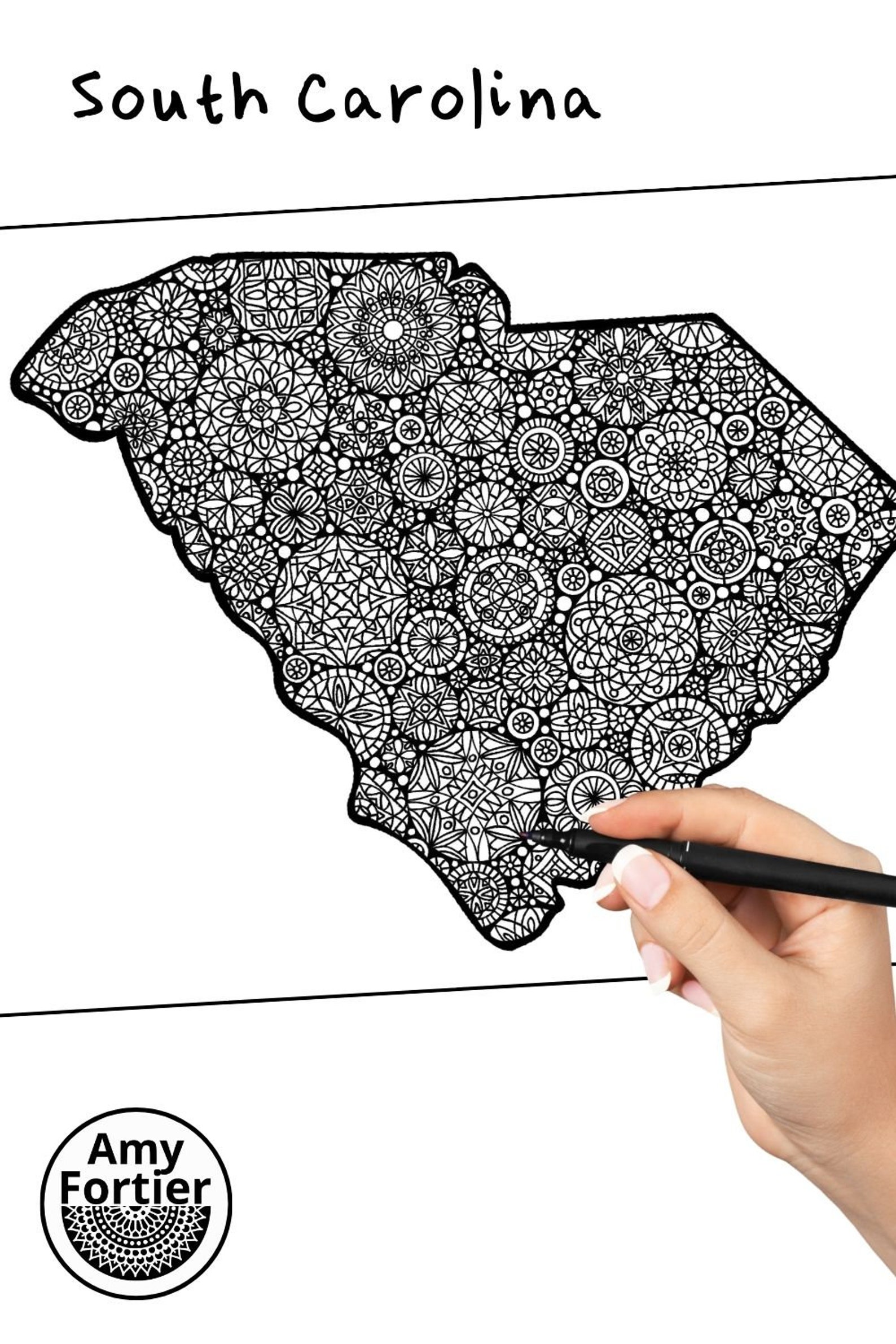 South Carolina Coloring Poster: Hand-drawn Mandala Art (11x17 Inch) - Etsy