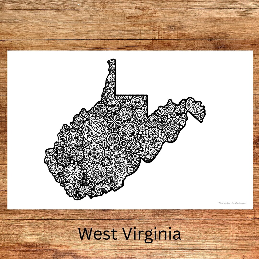 West Virginia Coloring Poster - Hand Drawn Mandala Design, 11 X 17 Inch ...