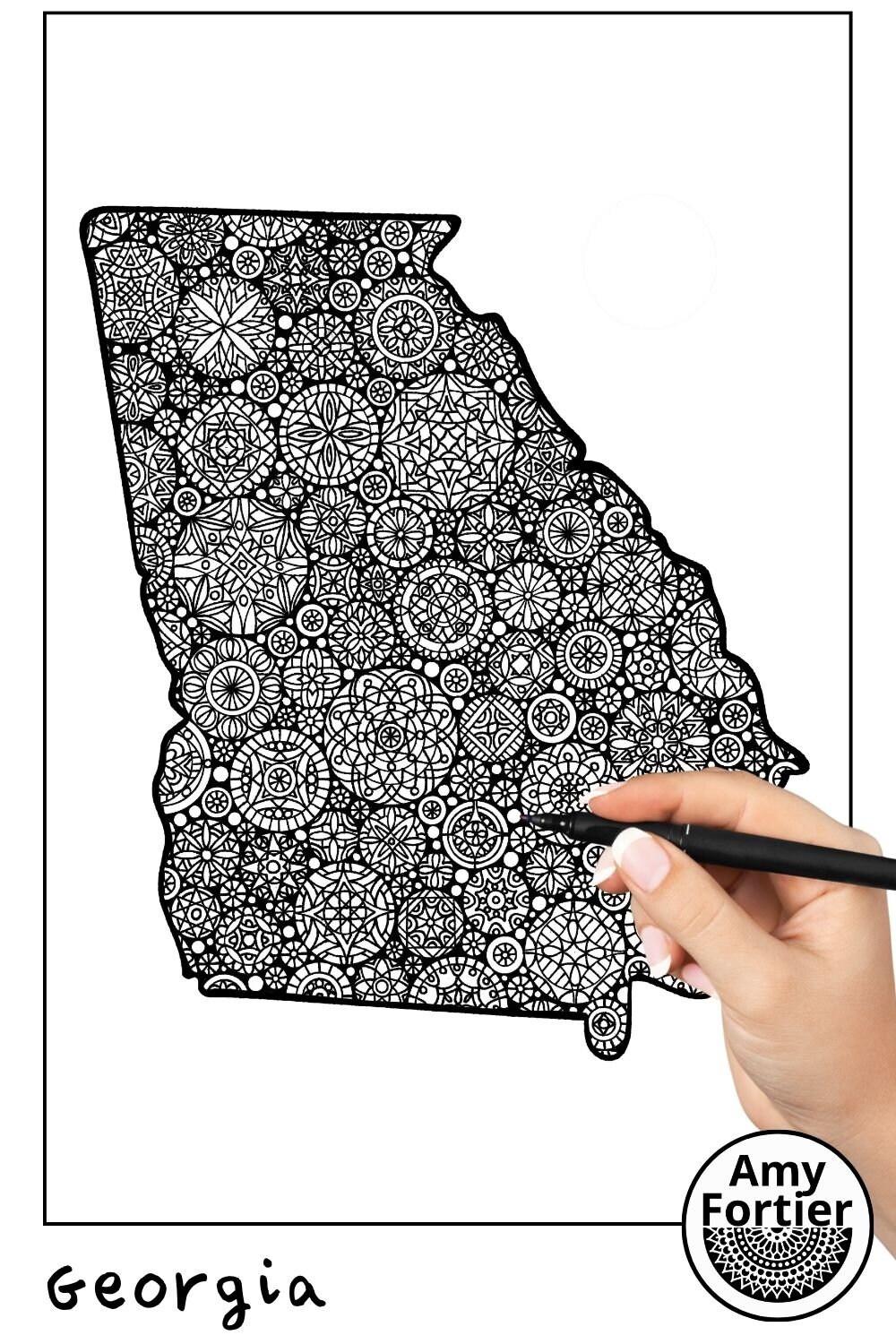 Georgia Coloring Poster - Hand Drawn Mandala Design, 11 X 17 Inch, 80 ...