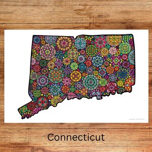 Connecticut Coloring Poster - Hand Drawn Mandala Design, 11 X 17 Inch ...
