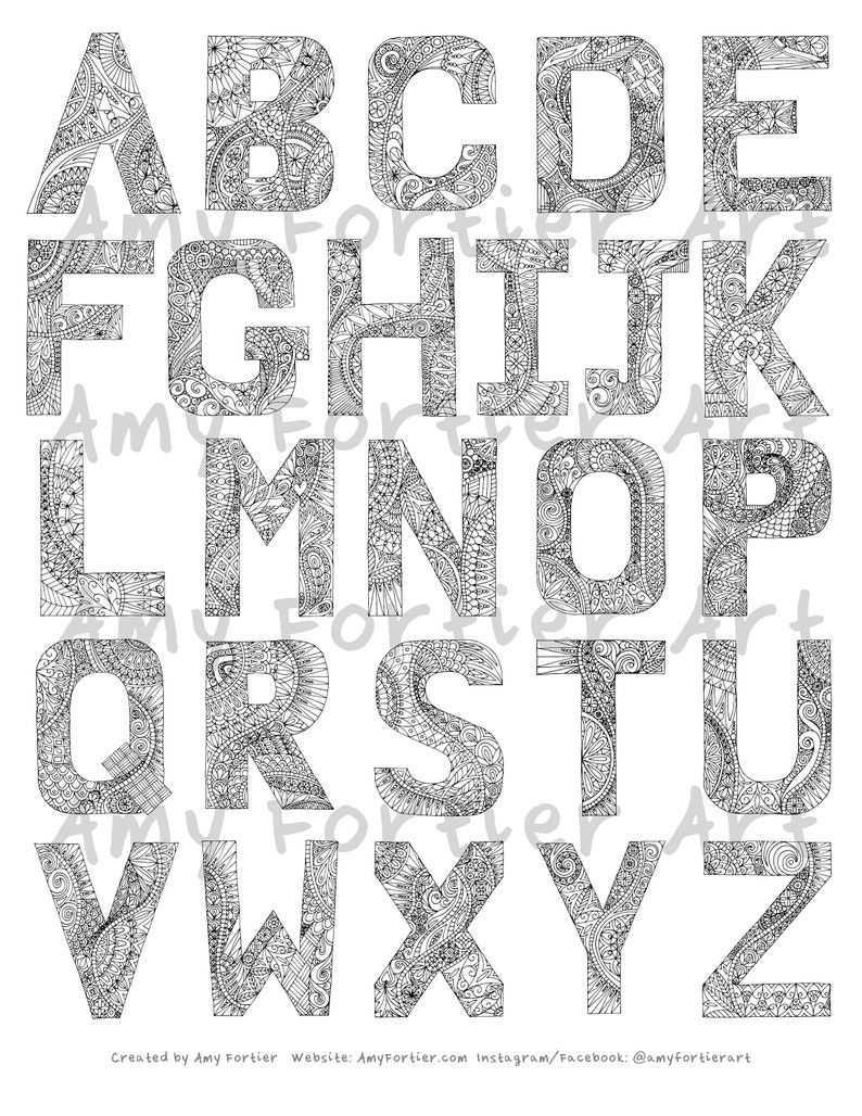 Alphabet Coloring Pages | Digital Download (PDF) | 26 Images to Print ...