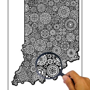 Indiana Coloring Poster - Hand Drawn Mandala Design, 11 X 17 Inch, 80 ...