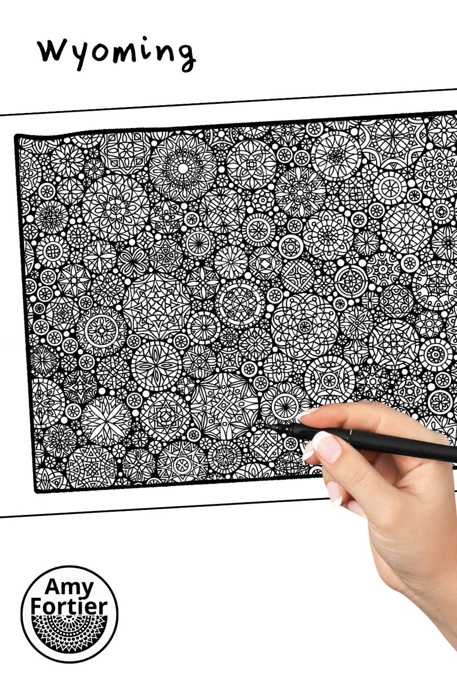 Wyoming Coloring Poster - Hand Drawn Mandala Design, 11 X 17 Inch, 80 ...