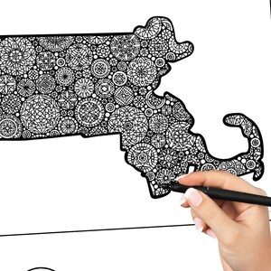Massachusetts Coloring Poster - Hand Drawn Mandala Design, 11 X 17 Inch ...