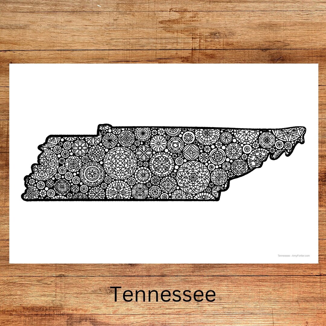Tennesee Coloring Poster - Hand Drawn Mandala Design, 11 X 17 Inch, 80 ...