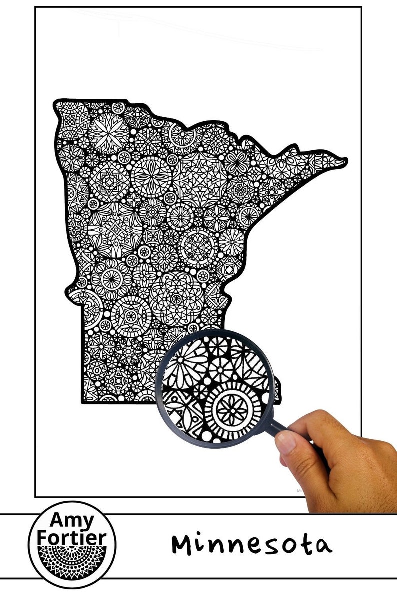 Minnesota Coloring Poster - Hand Drawn Mandala Design, 11 X 17 Inch, 80 ...