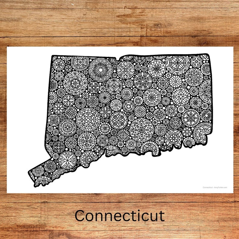 Connecticut Coloring Poster - Hand Drawn Mandala Design, 11 X 17 Inch ...
