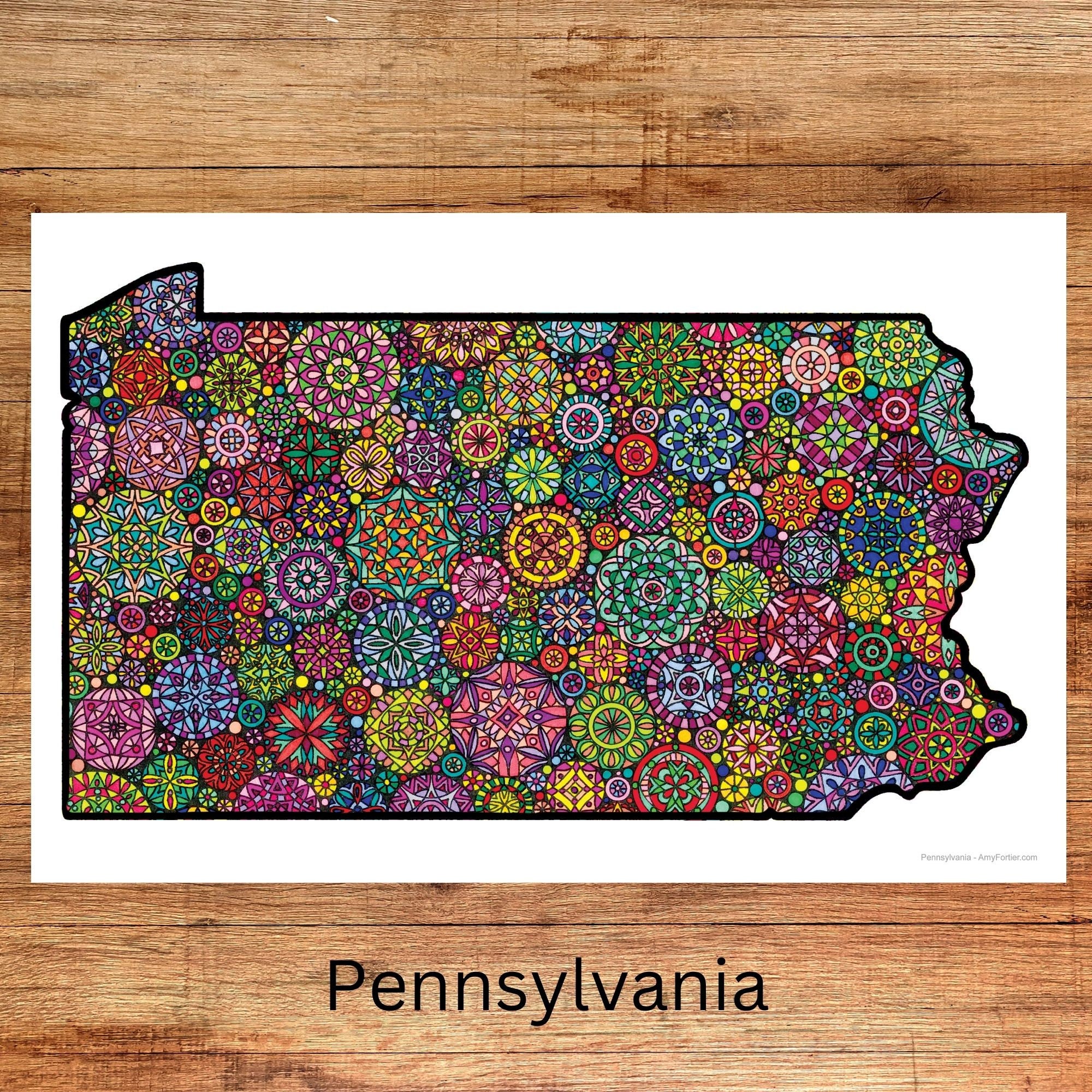 Pennsylvania Coloring Poster - Hand Drawn Mandala Design, 11 X 17 Inch ...