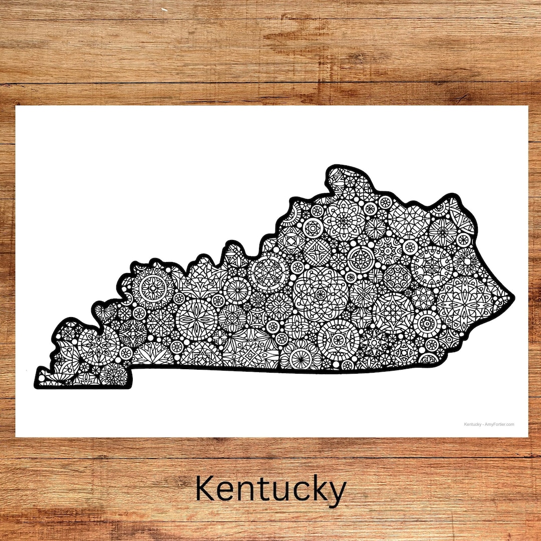 Kentucky Coloring Poster - Hand Drawn Mandala Design, 11 X 17 Inch, 80 ...