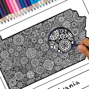 Pennsylvania Coloring Poster - Hand Drawn Mandala Design, 11 X 17 Inch ...