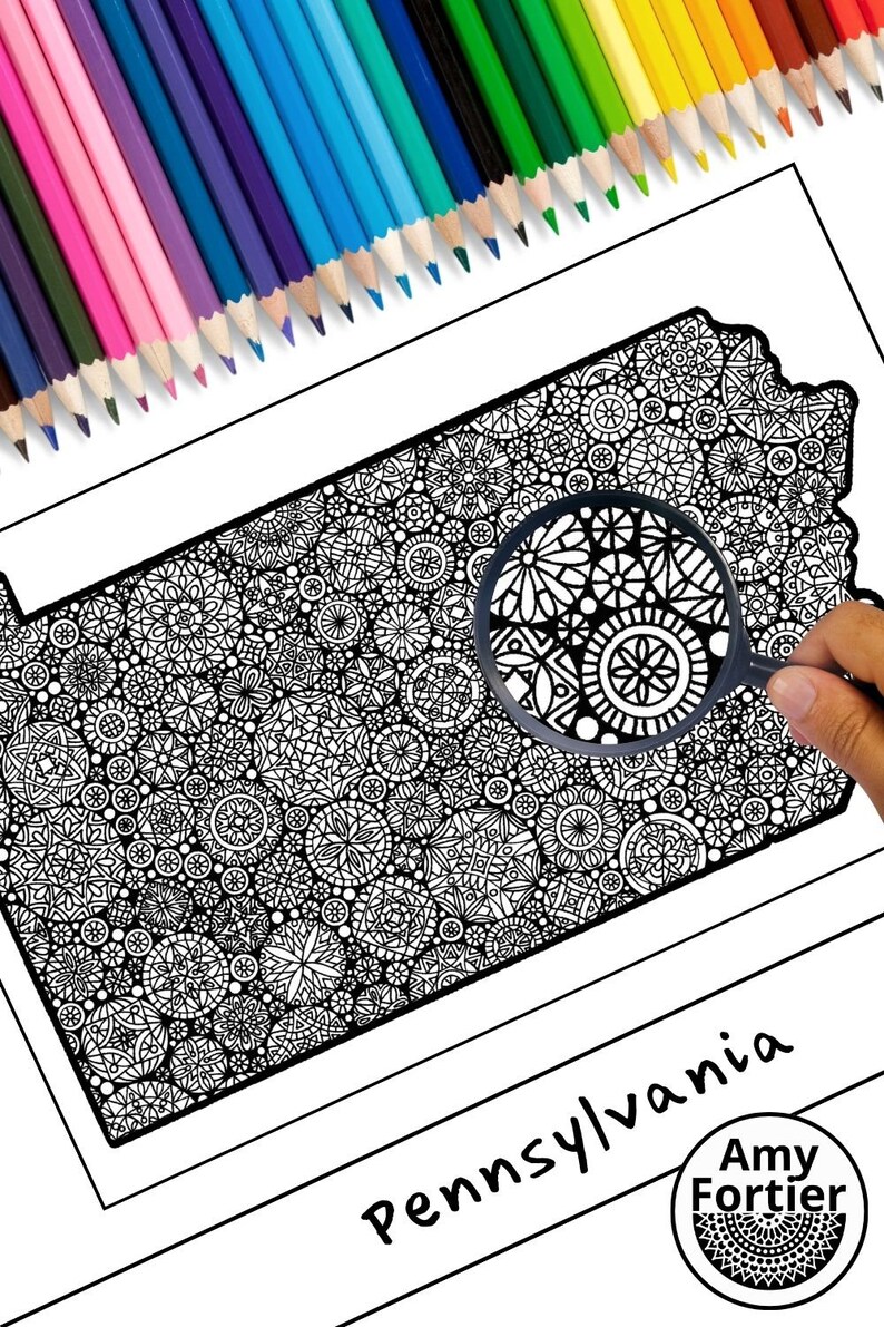Pennsylvania Coloring Poster - Hand Drawn Mandala Design, 11 X 17 Inch ...