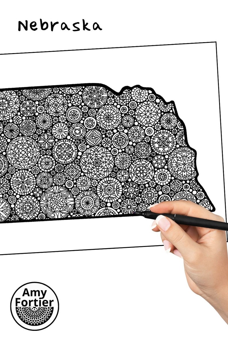 Nebraska Coloring Poster - Hand Drawn Mandala Design, 11 X 17 Inch, 80 ...